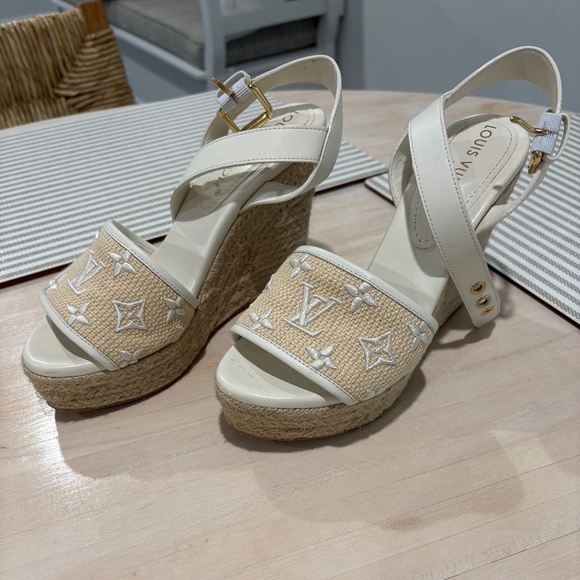 Louis Vuitton | Shoes | Louis Vuitton Starboard Wedge Sandal In White ...